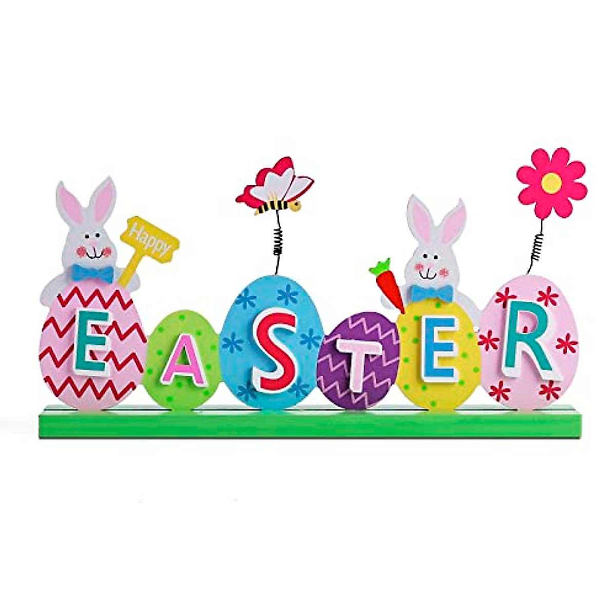 Happy St Patrick's Day Wooden Table Decorations and Happy Easter Centerpiece with Colorful Bunny and Eggs Signs