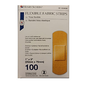 Henry Schein Fabric Strips Bandage 1X3" Flexible Flesh Colored Adhesive Bandages (Box of 100) Latex Free