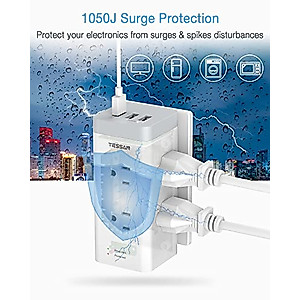 Multi Plug Outlet Extender with USB, TESSAN Surge Protector Outlet with 3 USB Wall Charger, 1050J Multiple Outlet Expander with 6 Electrical Outlet for Home, Dorm Room Essentials