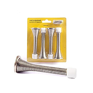 Spring Door Stopper with Rubber Bumper - Pack of 4 Door Knob Wall Protector 3 ¼” Flexible Heavy Duty Door Stop – Low Mounted White Wall Bumper for Home/Offices/Schools (Nickel)