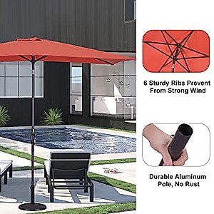 Aok Garden Rectangle Patio Umbrella 6.5x10ft, Outdoor Market Table Umbrella Aluminum Pole with Tilt and Crank 6 Sturdy Ribs for Deck Lawn Pool, Wine Red