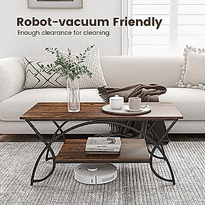 COSTWAY 2-Tier Coffee Table, Industrial Wood Accent Table with Storage Shelf and Gold Finished Metal Frame, Chic Rectangular Side End Table for Living Room Office Lounge (Coffee)