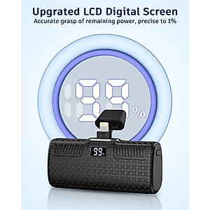 GIN FOXI Portable Charger for iPhone, 22W PD Super Fast Charging Upgraded 5000mAh Small Portable Charger Power Bank Smart LCD Display Mini Portable Phone Charger Battery Pack for iPhone Airpods, Black