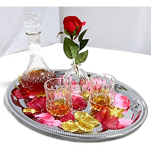 Maro Megastore (Pack of 4) 18.1 inch x 13.3 inch Traditional Oval Floral Pattern Engraved Catering Chrome Plated Serving Plate Mirror Tray Platter Metal Tableware Holiday Party Large T225-4PK