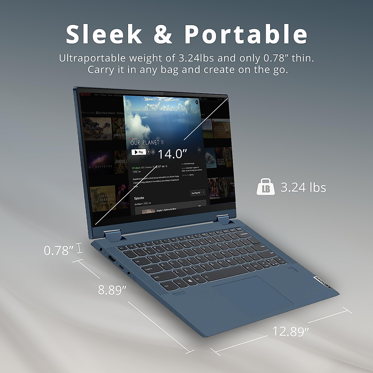 Lenovo IdeaPad Flex 5 2-in-1 Touchscreen Laptop, 14” FHD Display, AMD Ryzen 3 5300U, 4GB RAM, 128GB SSD, Backlit KB, FP Reader, Webcam with Shutter, Wi-Fi 5, Blue, Win 11, 128GB USB Card (Renewed)