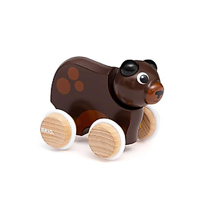 BRIO 30338 Push Along Bear | The Perfect Playmate for Your Toddler, White