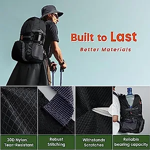 Yeendibo 33L Waterproof Hiking Backpack with Portable-Rest Station for Camping/Travel/Outdoors, Versatile & Lightweight Foldable Daypack for Men/Women (Black, Waterproof)