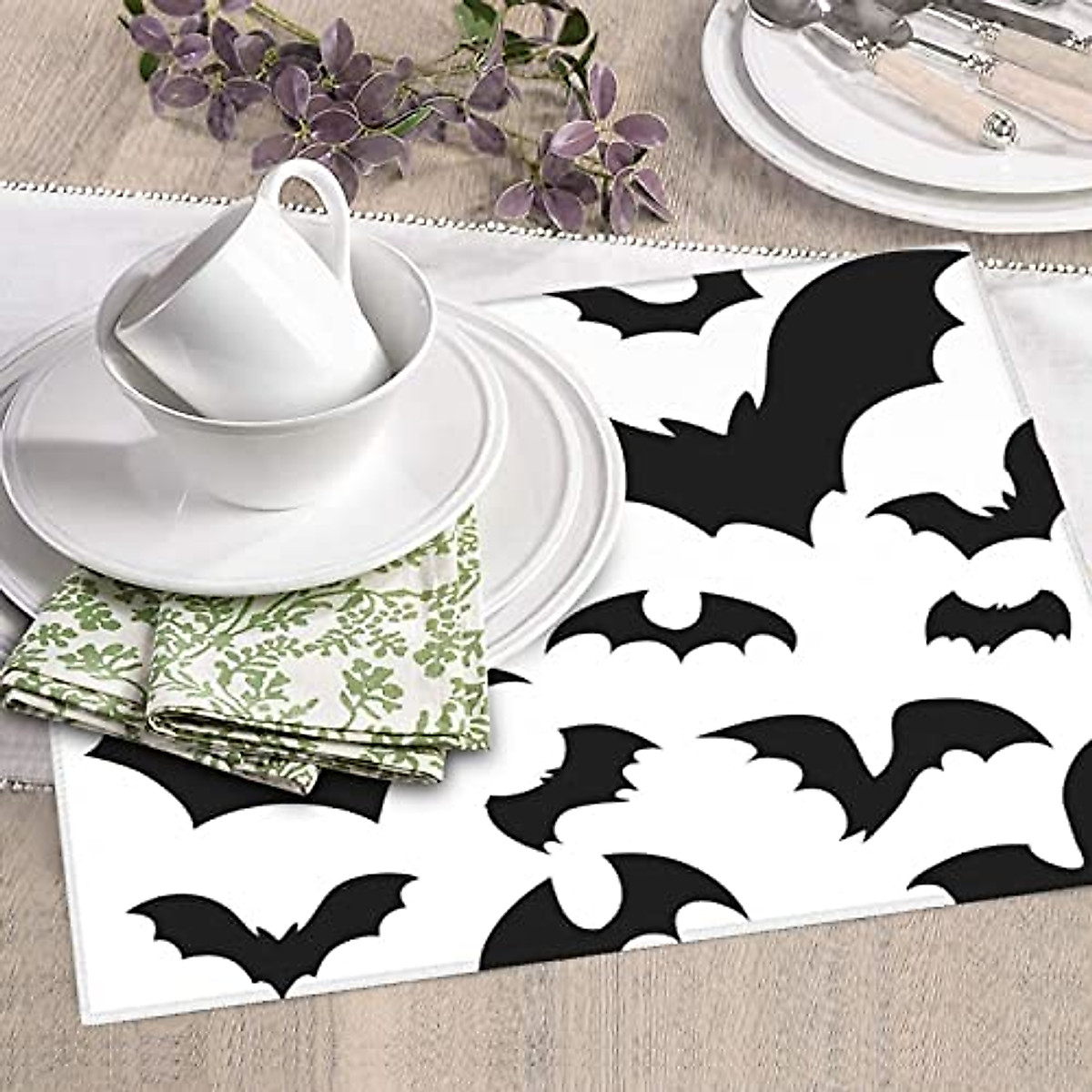 Halloween Bats Printed Drying Mat For Kitchen Ultra Absorbent Microfiber Dishes Drainer Mats Non-Slip Silicone Quick Dry Pad - 18 X 16inch