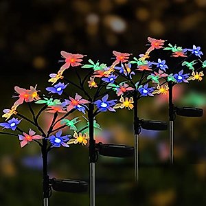 babadeda Solar Garden Stake Lights Outdoor 4 Pack,Solar Powered Butterfly Figurine Pathway Lights 2 Modes Waterproof LED Color Landscape Lighting for Flower Bed Patio Yard Decor
