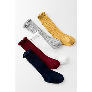 Jastore 5 Pairs Unisex Baby Girl Boy Lace Stocking Toddler Knit Knee High Cotton Socks (3-5T, A-Mixed Color-5 Pairs)