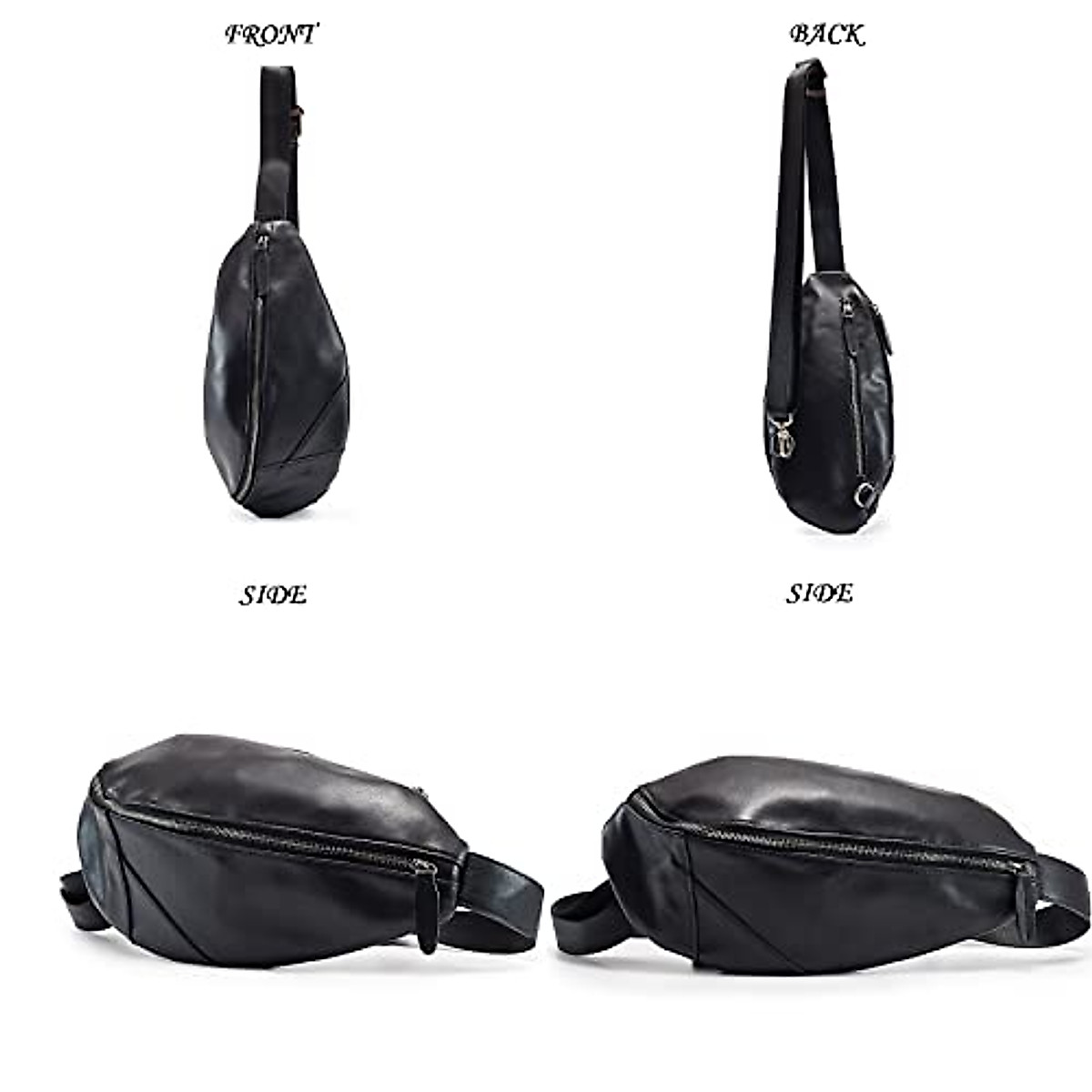 GZRHKJ Crossbody Bags for Women Men, Genuine Leather Small Sling Bag for Women Men，Handmade Chest Bag Shoulder Backpack——Black