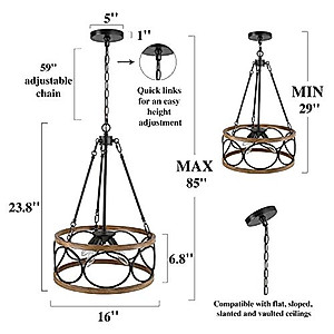 KSANA Farmhouse Drum Chandelier, Modern Faux Wood Light Fixture for Dining Rooms, Living Room, Bedroom and Foyer