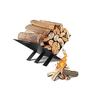 DEERFAMY Firewood Rack Indoor, Heavy Duty Log Holder for Outdoor Fireplace Wood Storage, Black