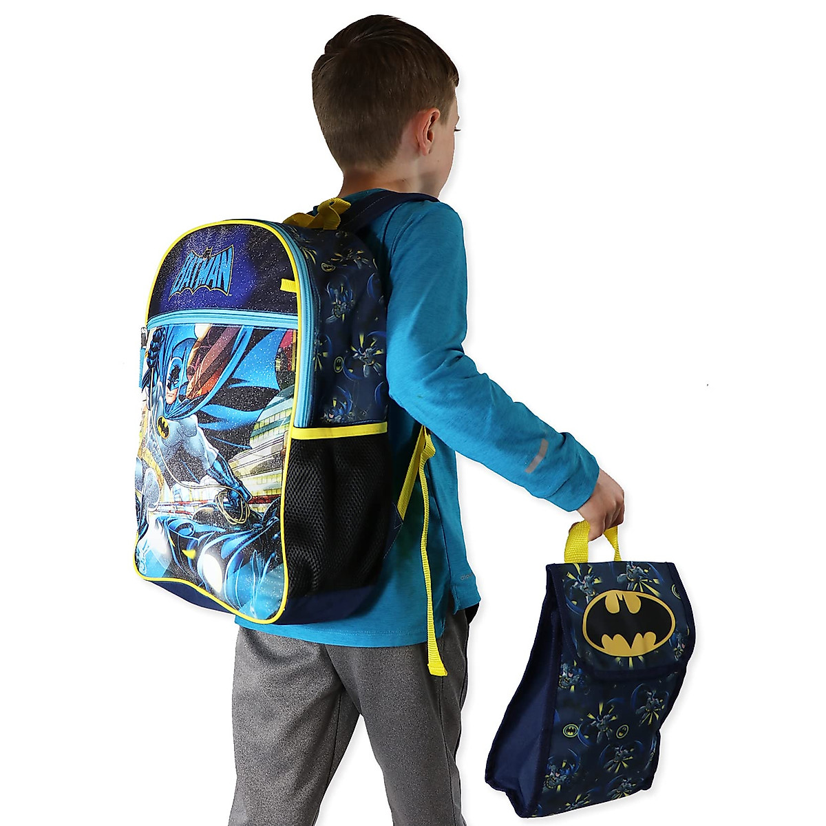 DC Comics Batman Boys 16" Backpack 5 piece School Set (One Size, Blue)