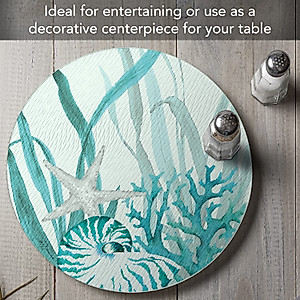 CounterArt Coral Life 4mm Heat Tolerant Tempered Glass Lazy Susan Turntable 13" Diameter Cake Plate Pizza Server Condiment Caddy