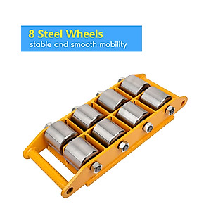 Dollate 12T 26400lbs Machine Skates Heavy Duty Machine Dolly Skate Machinery Moving Skate with 360° Rotation Cap & 8 Steel Wheels, Machinery Mover for Industrial Moving Equipment