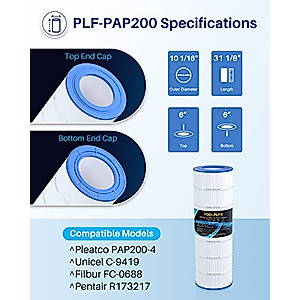 POOLPURE PAP200 Pool Filter Replaces Pentair CC200, Unicel C-9419, Filbur FC-0688, R173217, 59054400, Aladdin 29902, Baleen AK-8005, Pure N Clean PC-0688, 200 sq.ft Filter Cartridge 1 Pack