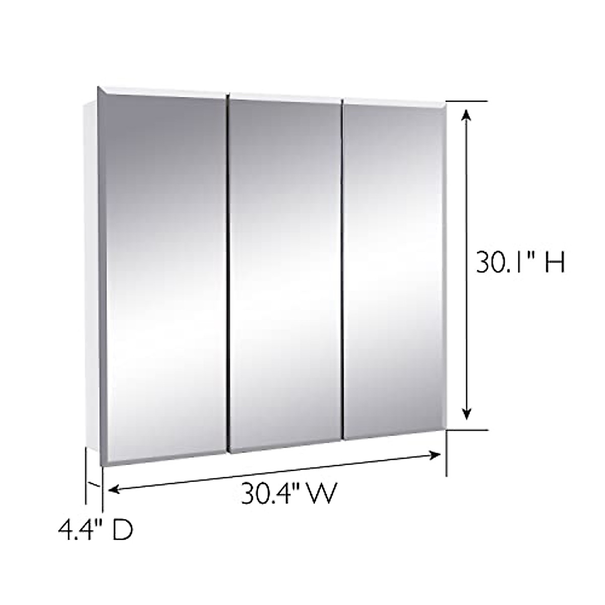 Design House 597492 Cyprus Fully Assembled Frameless Mirrored Tri-View Surface or Recessed Mount Bathroom Medicine Cabinet, 30.4 x 30.1