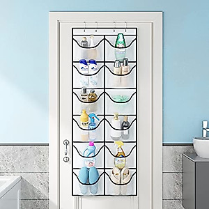 Over the Door Shoe Organizer, 12 Extra Large Mesh Pockets Hanging Shoe Rack Holder for Closet Door, Hanging Shoe Organizer Bags with 4 Metal Hooks Home Storage Hanging Bag (White)