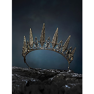 SWEETV Gothic Crown Pageant Tiara for Women, Black Queen Tiaras and Crowns, Witch Costume Party Accessories for Wedding Halloween Prom
