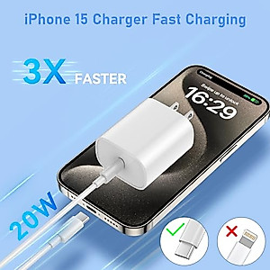 iPhone 15 Pro Charger Fast Charging, 20W USB C Fast Charger Block with 10ft Long USB C Charging Cable Cord for iPhone 15/15 Pro/15 Pro Max/15 Plus, iPad 12.9/11/10.9, Air 5/4,Samsung Galaxy S24Ultra