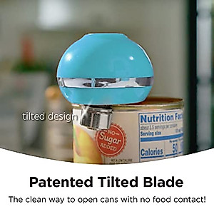 Kitchen Mama Mini Electric Can Opener Smooth Edge: Open Cans with A Simple Press of Button - Ultra-Compact, Space Saver, Portable, Hands Free, Food-Safe, Battery Operated (Blue)