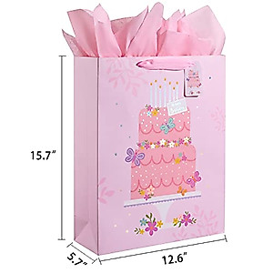 SUNCOLOR 2 Pack 16" Extra Large Gift Bags with Tissue Paper for Girls Birthday Party Bags
