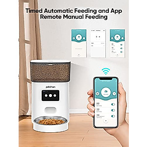Petchain Automatic Cat Feeder, 4L WiFi Pet Food Dispenser for Cats and Dogs APP Control Auto Pet Feeder Up to 20 Portions15 Meals per Day, Low Food Alarm and 10s Voice Recorder for Pet