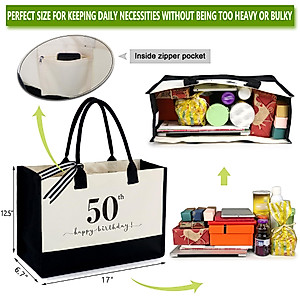 BeeGreen Tote Bag For Women Happy 50th Birthday Gifts For Women 13oz Canvas Beach Bag With Inner Pocket - Retirement Gifts For Women, Mom, Friends, Sisters, Teachers - Perfect Bags For Women