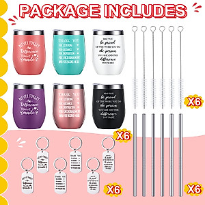 6 Sets Teacher Appreciation Gifts Employee Appreciation Gifts for Coworkers Bulk Thank You Gifts for Women Men 12 oz Insulated Wine Tumblers with Lids Straws and Stainless Steel Keychains for Teacher