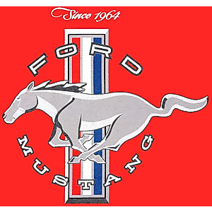 JH DESIGN GROUP Women's Ford Mustang Classic Emblem T-Shirt in Black Red or Heather-Gray (Large, Red)