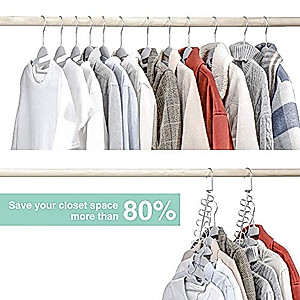 KLEVERISE 4 Pack Metal Space Saving Hangers - 12 Slots Stainless Steel Clothes Hangers Magic Cascading Hangers - Clothing Closet Space Saver Storage Organizers
