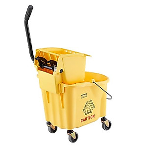 VEVOR Mop Bucket with Wringer, 26 Qt. Commercial Mop Bucket with Side Press Wringer, Side-Press Mop Bucket and Wringer Combo on Wheels, for Professional/Industrial/Business Floor Cleaning, Yellow