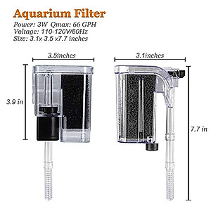 PULACO Ultra Quiet Aquarium Hang on Filter (66GPH 3W), Small Fish Tank Filter for 2 to 8 Gallons Fish Tank