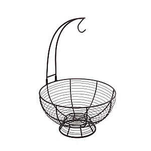 TIEYIPIN [ Extra Large Fruit Basket Bowl with Banana Hanger, Detachable Wire Banana Holder Hook Kitchen Storage Baskets Stand - Brown