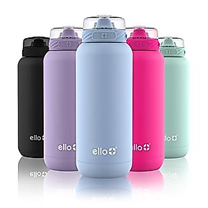 Ello Cooper Vacuum Insulated Stainless Steel Water Bottle with Soft Straw and Carry Loop, Double Walled, Leak Proof, Halogen Blue, 32oz