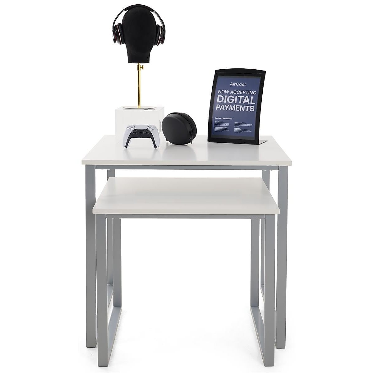 Displays2go Square Nesting Tables, Set of 2 Sizes - White