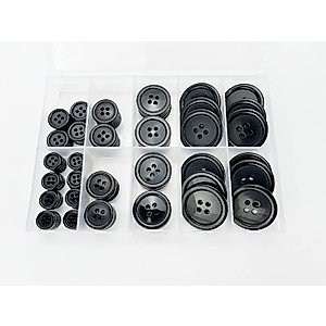 Wennuo 100Pcs Black Sewing Buttons,4-Hole Craft Buttons, 5 Sizes ,with Compartment Storage Box, Suitable for Sewing,Suit Coat Shirt Buttons，DIY Decoration (Black)