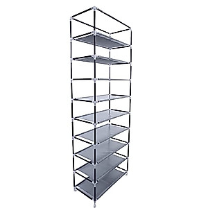 GOODSILO Shoe Organizer Stand 9 Tier Tall Shoe Rack Storage Steel w/ Non-Woven Fabric Dustproof Covered Shoe Shelf Stackable Closet & Entryway, Black (GSY-DM-016BL)