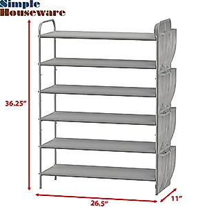 Simple Houseware 6-Tier Shoe Rack Storage Organizer w/Side Hanging Bag, Grey