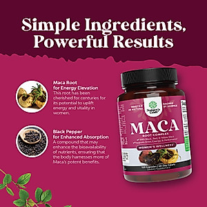 Organic Maca Root Capsules for Women - Potent Herbal Supplement with Female Enhancing Blend of Red Yellow & Black Maca Root - Non-GMO Certified Vegan and Gluten-Free with No Artificial Colors - 120ct