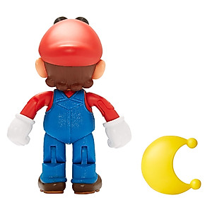 Super Mario Nintendo Collectible Mario Wearing Cappy 4" Poseable Articulated Action Figure with Yellow Power Moon Accessory, Perfect for Kids & Collectors Alike! for Ages 3+ (401344)