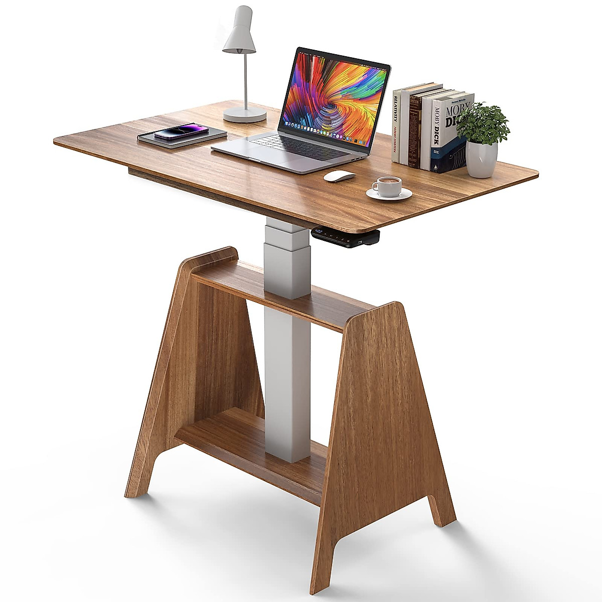 Standing Desk, Electric Height Adjustable Desk with 100% Solid Walnut Wood, Adjustable Height from 29.1″-47.6″, Advanced Motor, Silent & Smooth Lift, Smart Controller, Sit Stand Desk for Home Office