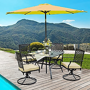 VICLLAX Steel Slat Square 1.57" Garden, Backyard and Porch Umbrella Hole 37 Inch Patio Dining Outdoor Metal Table, Black