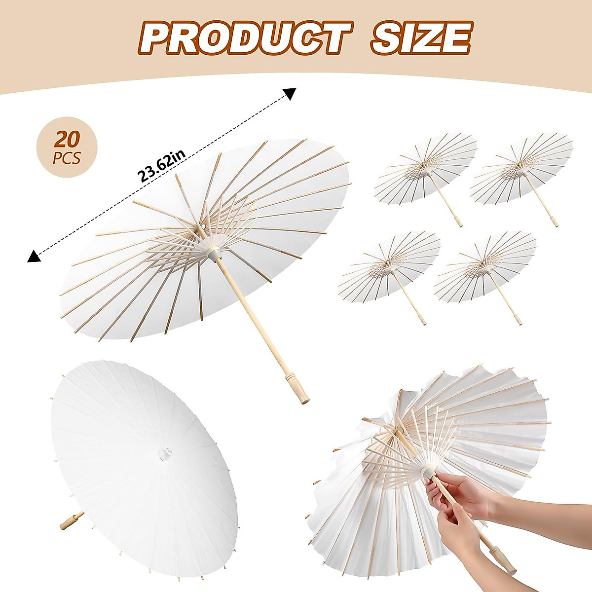 Sanwuta 20 Pcs Paper Umbrella 23.6'' Paper Parasol DIY Decorative Gift Chinese Umbrella for Wedding Christmas Props(White)
