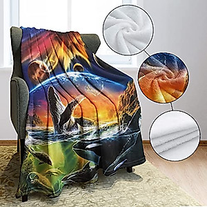 HommomH Whale Blanket,Orca Universe,Soft Fluffy Fleece Throw 60"x80",Colorful