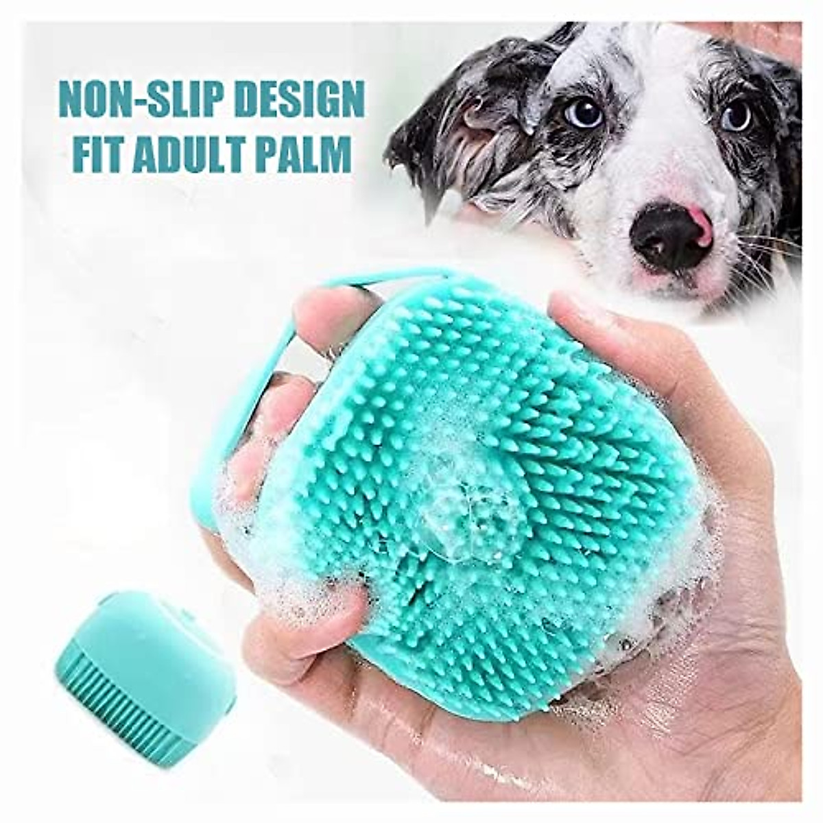 Dog Scrubber for Bath Pet Bathing Brush Silicone Shampoo Massage Dispenser Brush for Short Long Haired Dogs and Cats Washing(Blue)