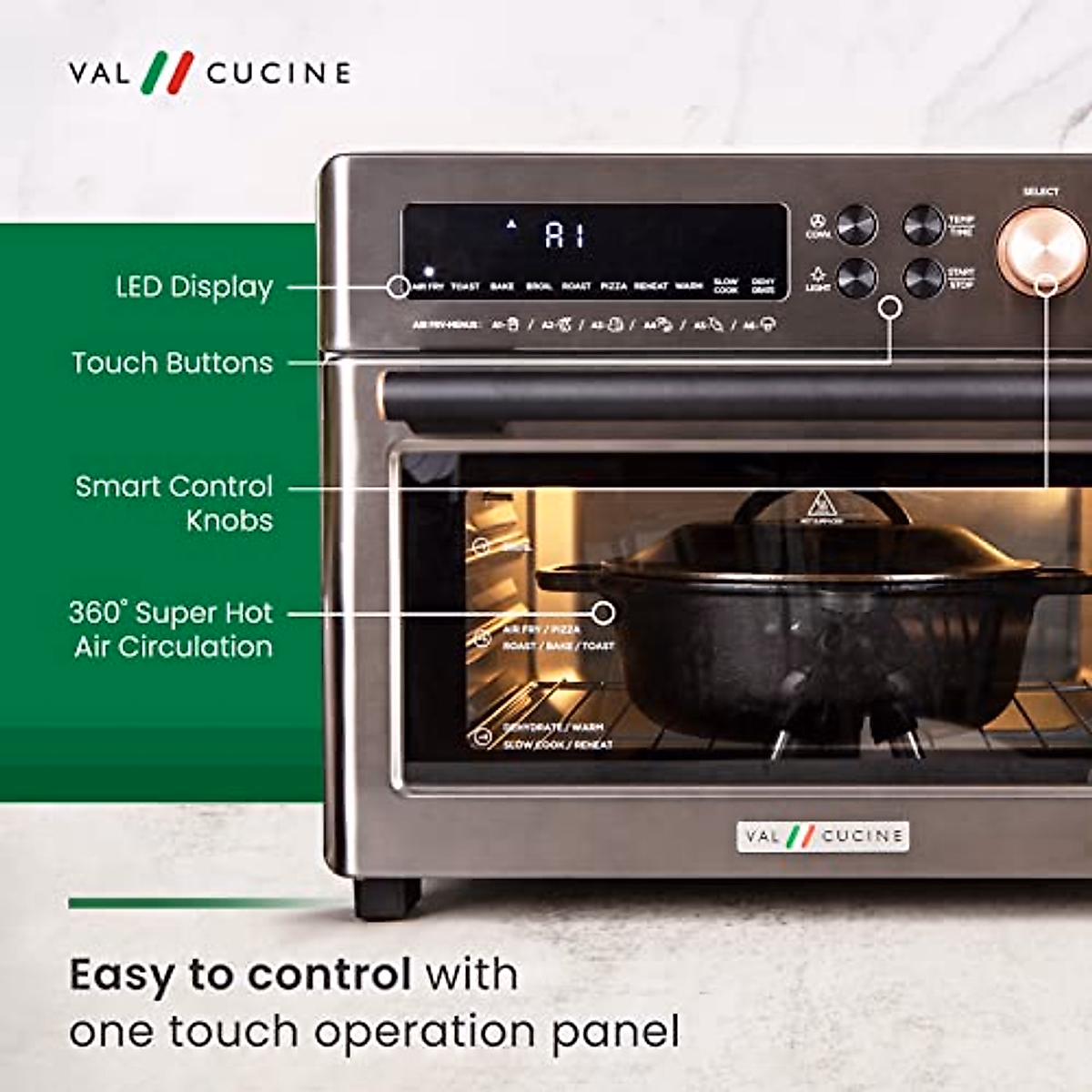 VAL CUCINE 26.3 QT/25 L Extra-Large Smart Air Fryer Toaster Oven, 10-in-1 Convection Countertop Oven Combination (Black Matte Stainless Steel)