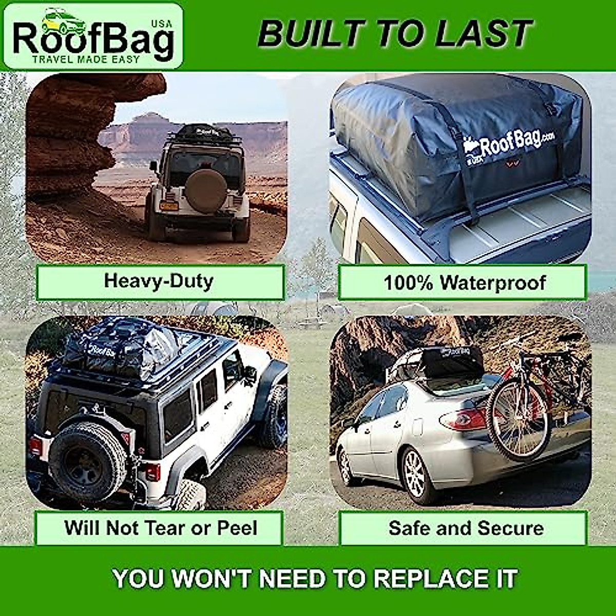 RoofBag Cross Country 100% Waterproof Soft Car Top Carrier for Any Car Van or SUV - Made in the USA | 2-Year Warranty | Ships Today