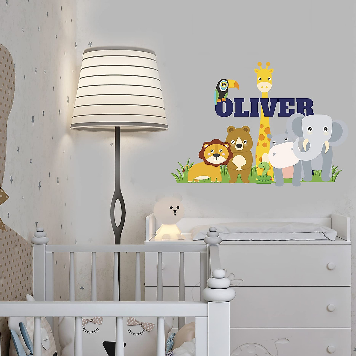 waldo Custom Name Jungle Animals - Baby Boy Girl Wall Decal - Animals Wall Decor - WD30. Zoo Theme Wall Decal Removable Nursery Wall Decal for Kids Room - Animals Name Sticker